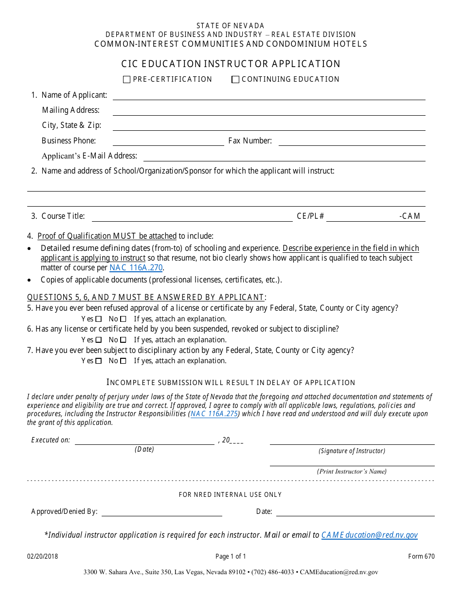 Form 670 - Fill Out, Sign Online and Download Fillable PDF, Nevada ...