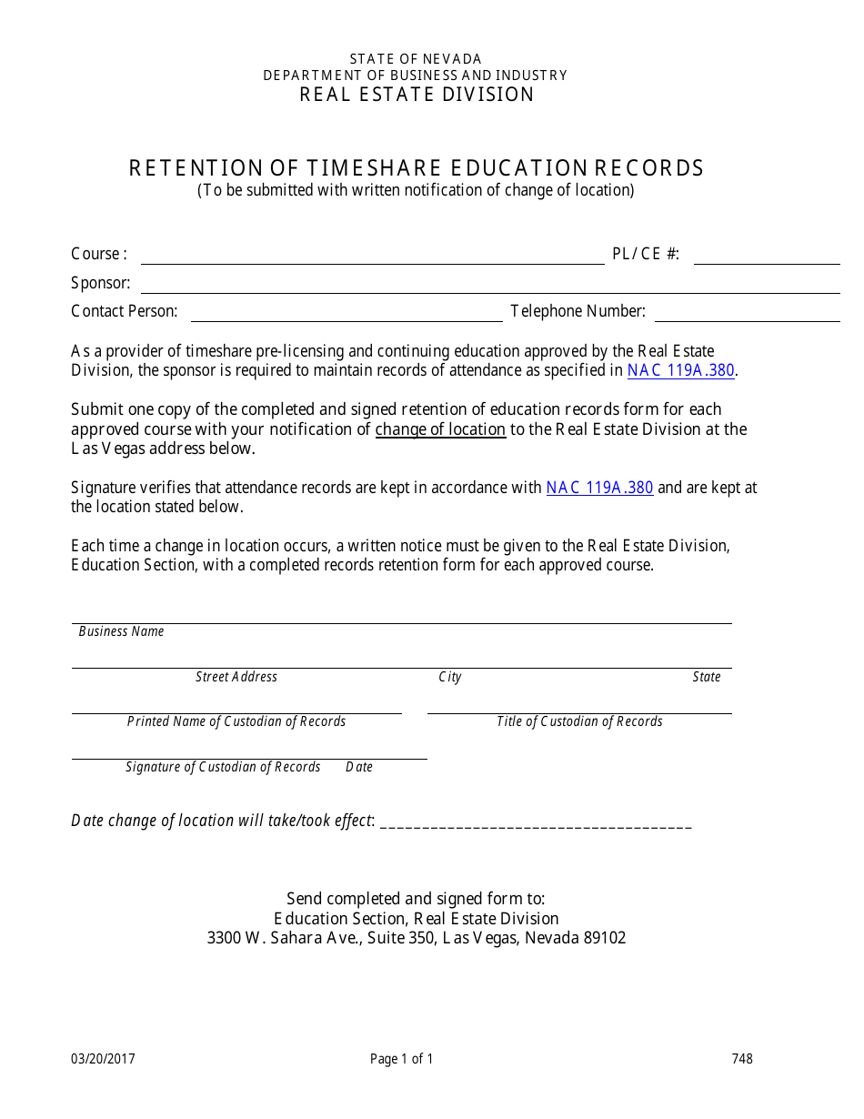Form 748 - Fill Out, Sign Online and Download Fillable PDF, Nevada ...