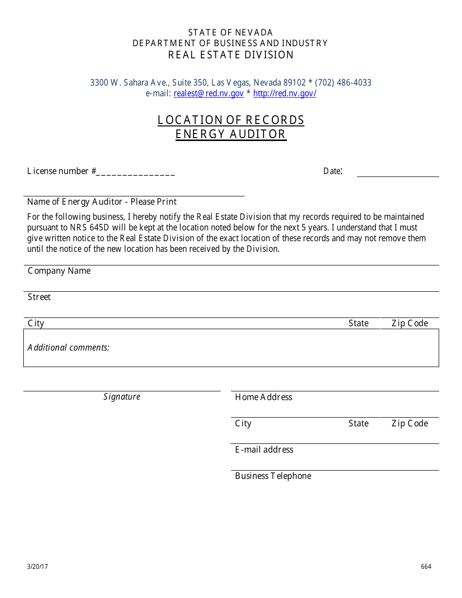 Form 664 - Fill Out, Sign Online and Download Fillable PDF, Nevada ...