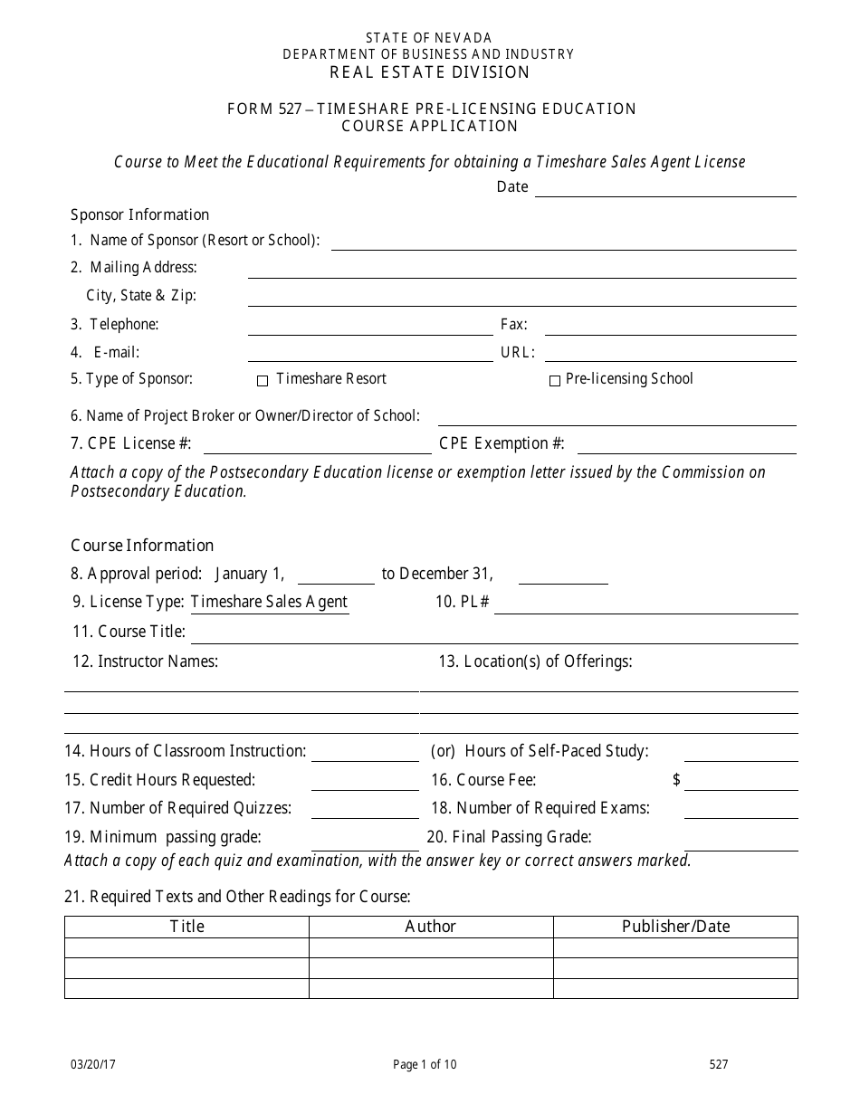 Form 527 - Fill Out, Sign Online and Download Fillable PDF, Nevada ...