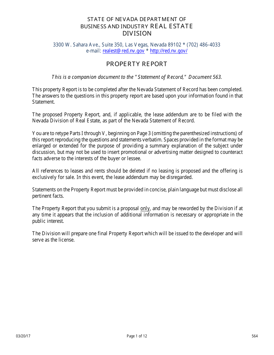 Form 564 - Fill Out, Sign Online and Download Fillable PDF, Nevada ...