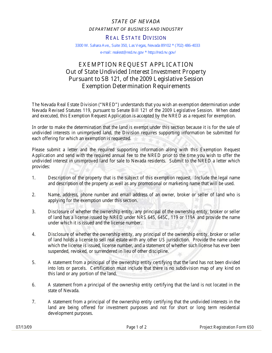 Form 650 - Fill Out, Sign Online and Download Printable PDF, Nevada ...