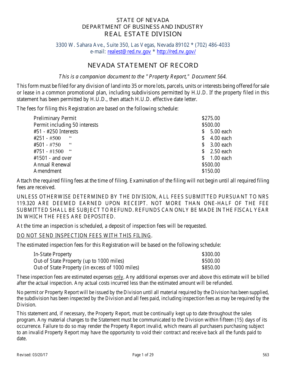 Form 563 - Fill Out, Sign Online and Download Fillable PDF, Nevada ...