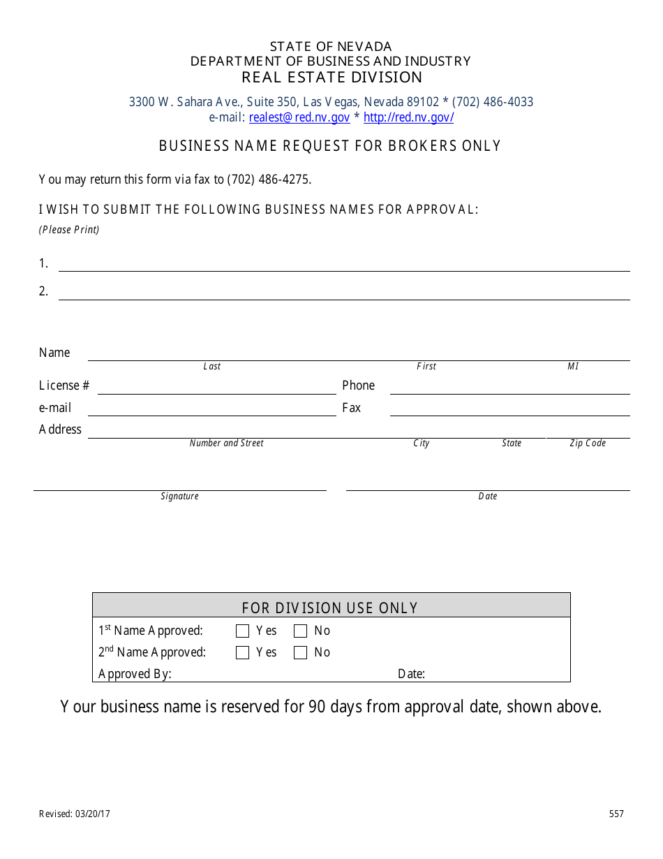 Form 557 - Fill Out, Sign Online and Download Fillable PDF, Nevada ...