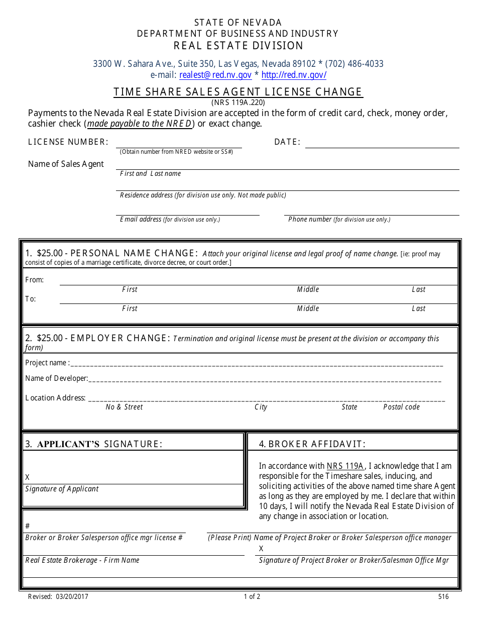 Form 516 - Fill Out, Sign Online and Download Fillable PDF, Nevada ...