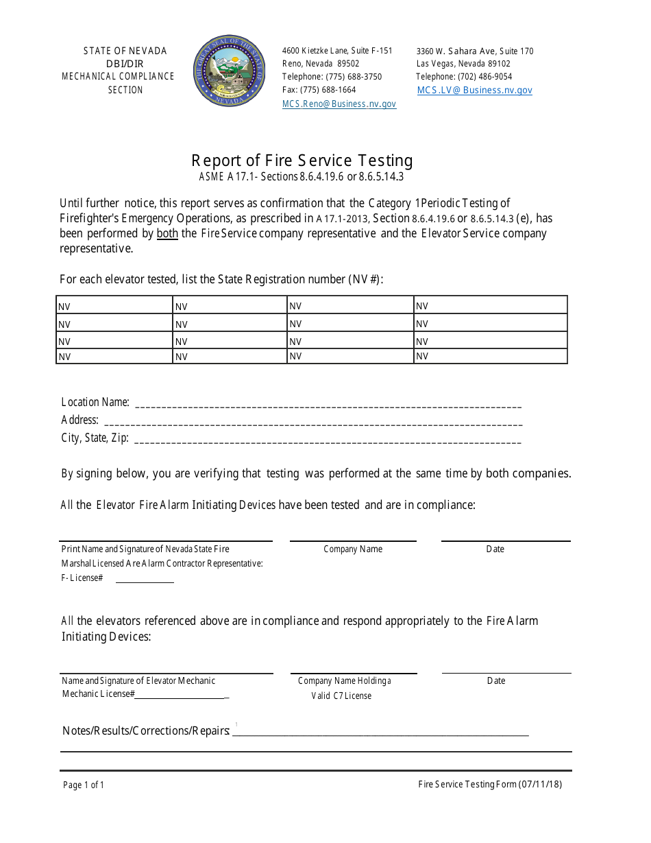Nevada Report of Fire Service Testing - Fill Out, Sign Online and ...