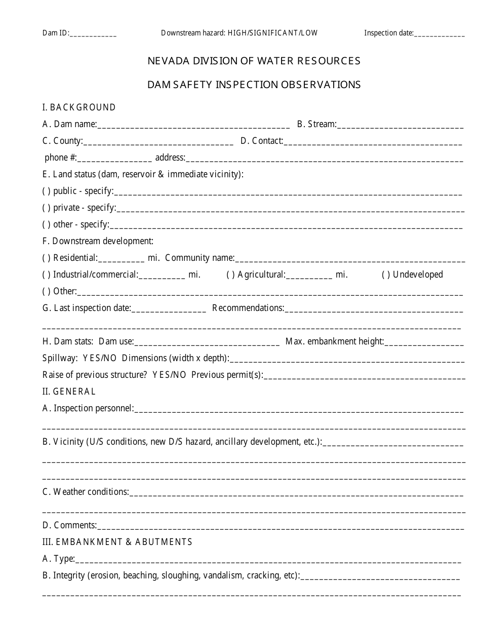 Nevada Dam Safety Inspection Observations - Fill Out, Sign Online and ...