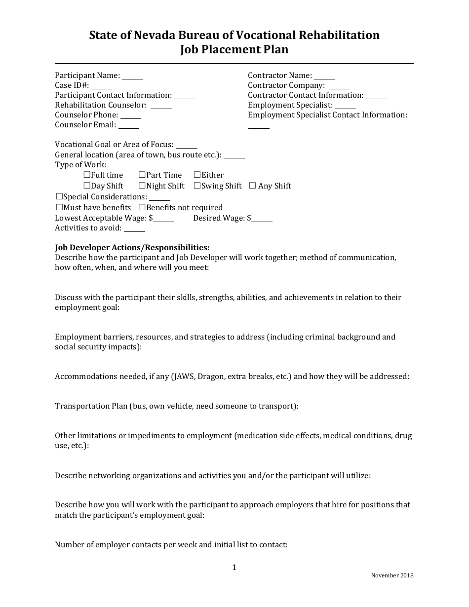 Nevada Job Placement Plan - Fill Out, Sign Online and Download PDF ...