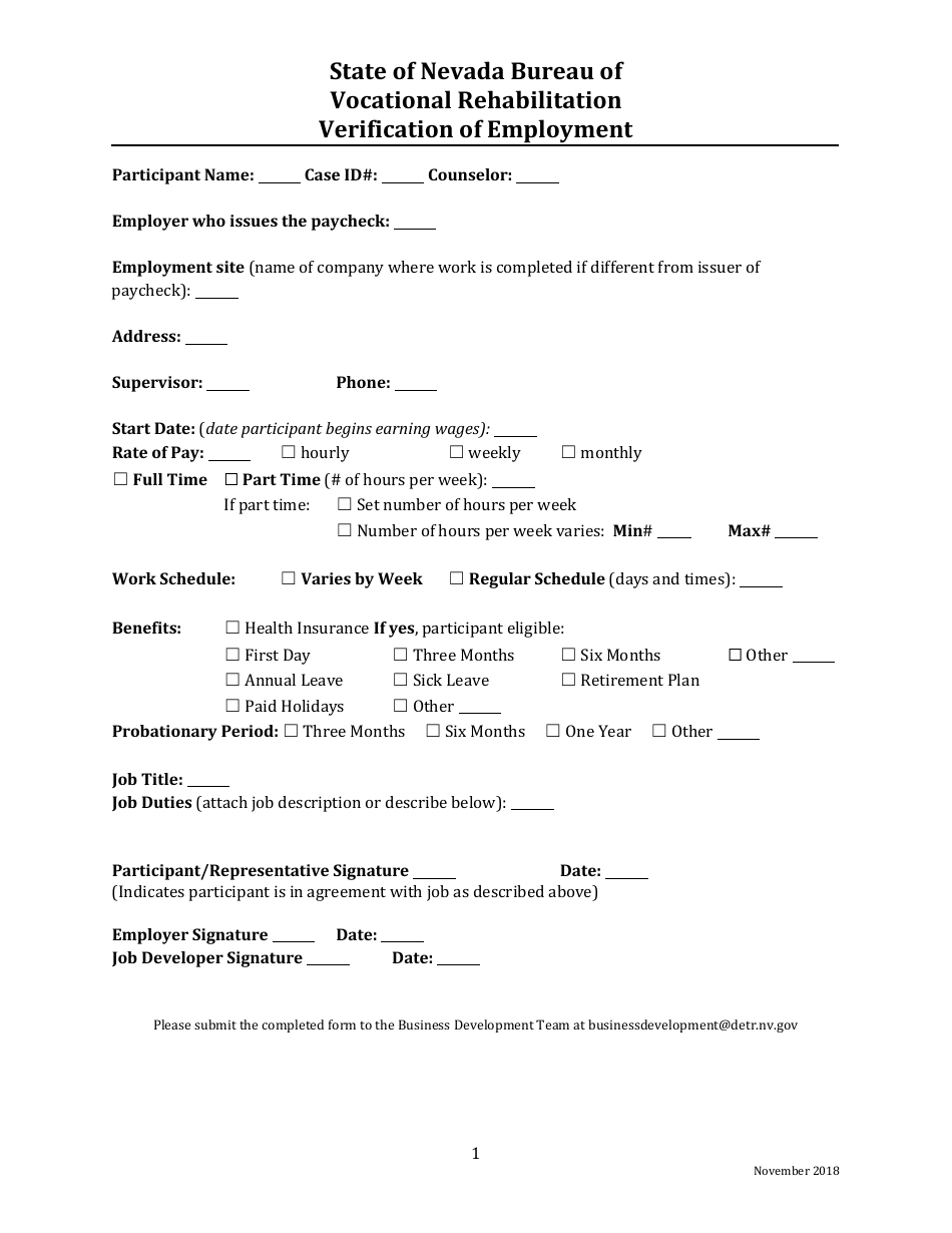 Nevada Verification of Employment - Fill Out, Sign Online and Download ...