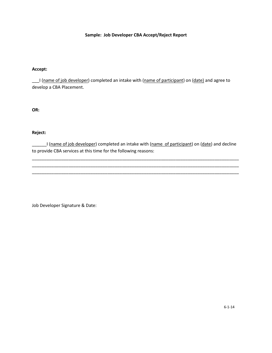 Nevada Job Developer Cba Accept/Reject Report - Sample - Fill Out, Sign ...
