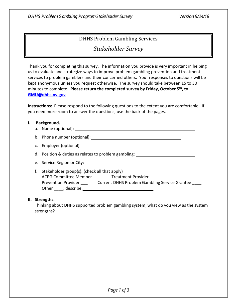 Nevada Stakeholder Survey - Fill Out, Sign Online and Download PDF ...