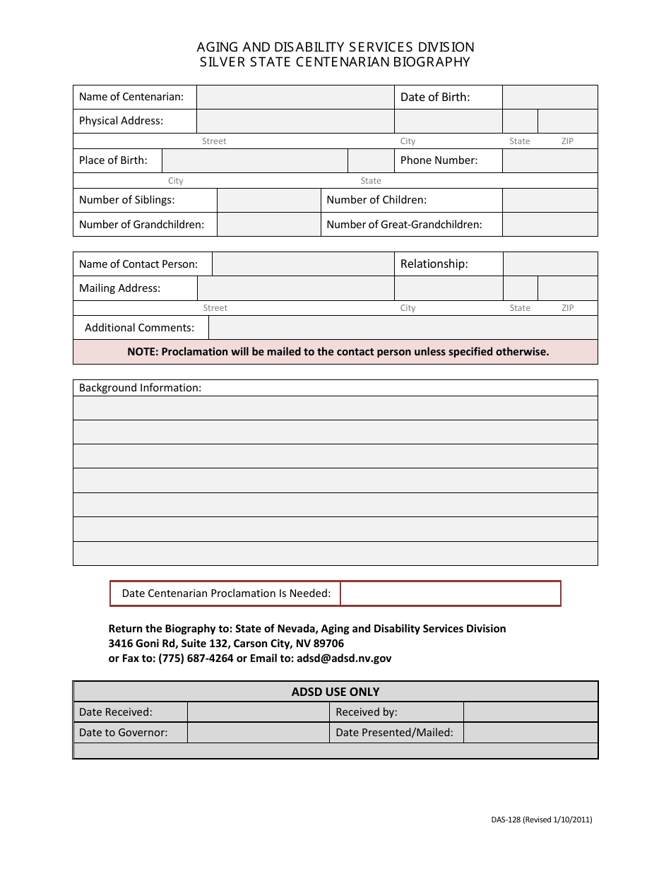 Form DAS-128 - Fill Out, Sign Online and Download Printable PDF, Nevada ...