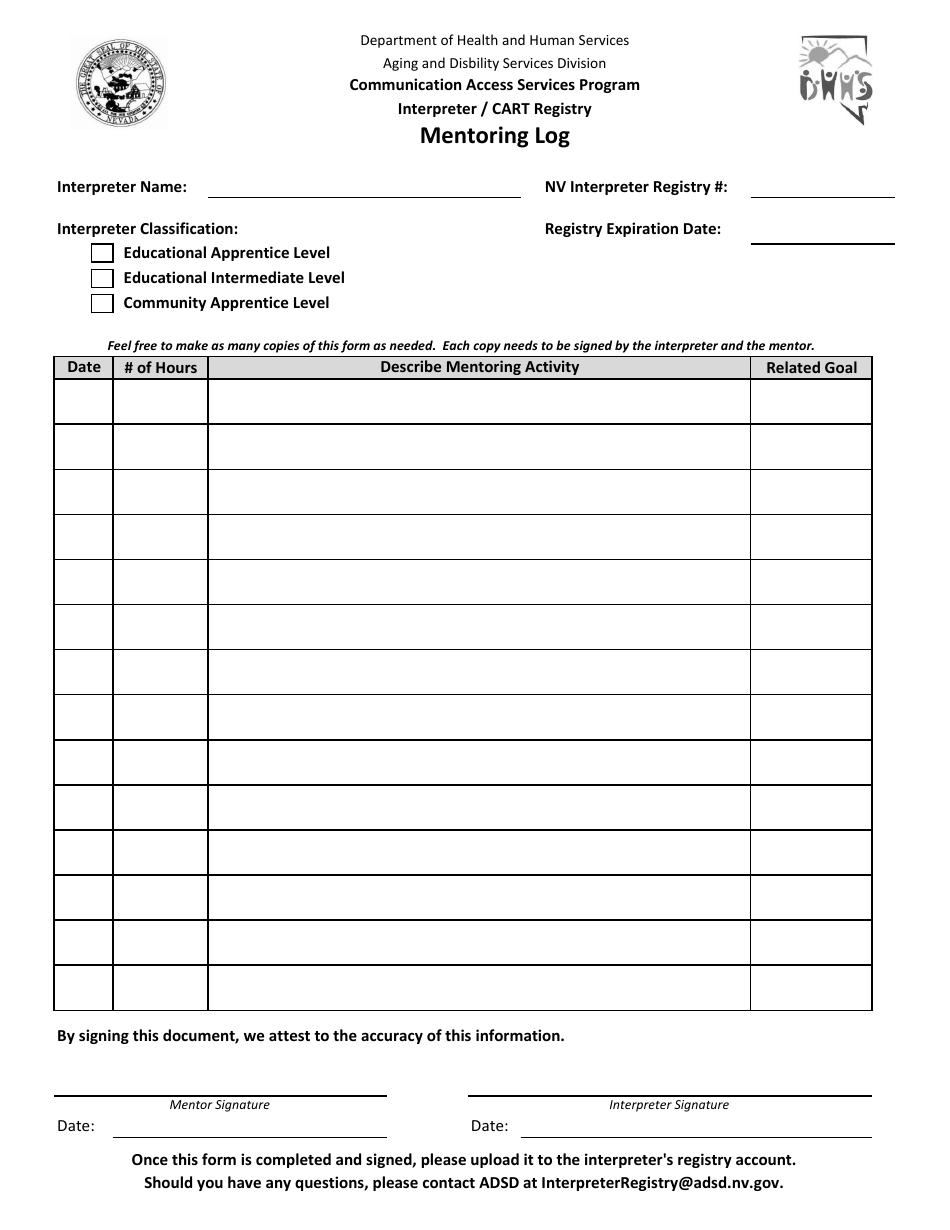 Nevada Mentoring Log - Communication Access Services Program - Fill Out ...