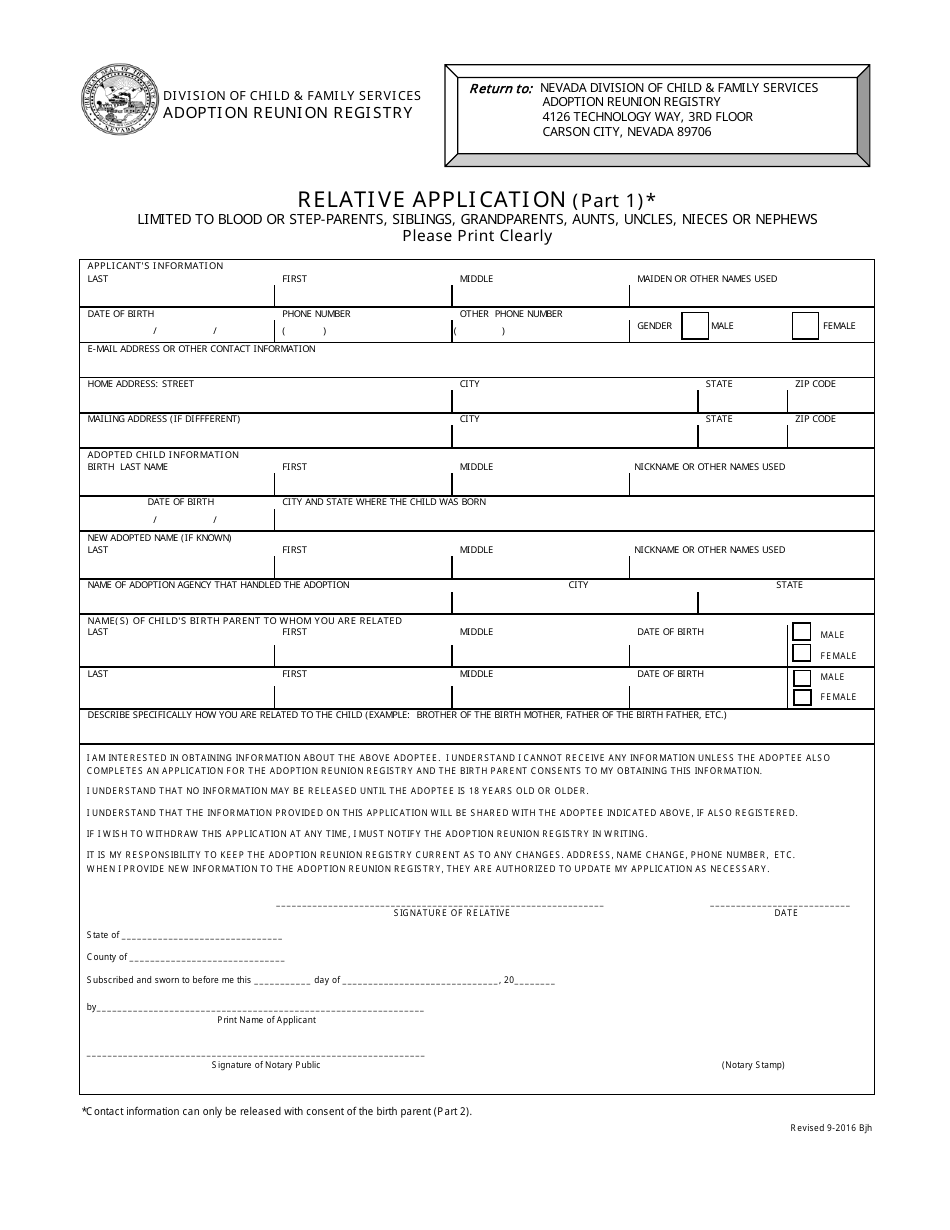 Nevada Relative Application Form (Part 1) - Fill Out, Sign Online and ...
