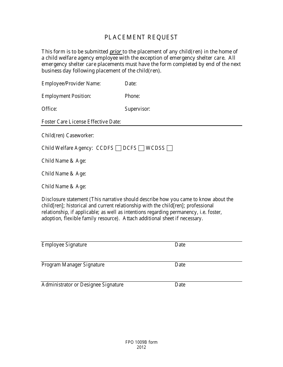 Form FPO1009B - Fill Out, Sign Online and Download Printable PDF ...