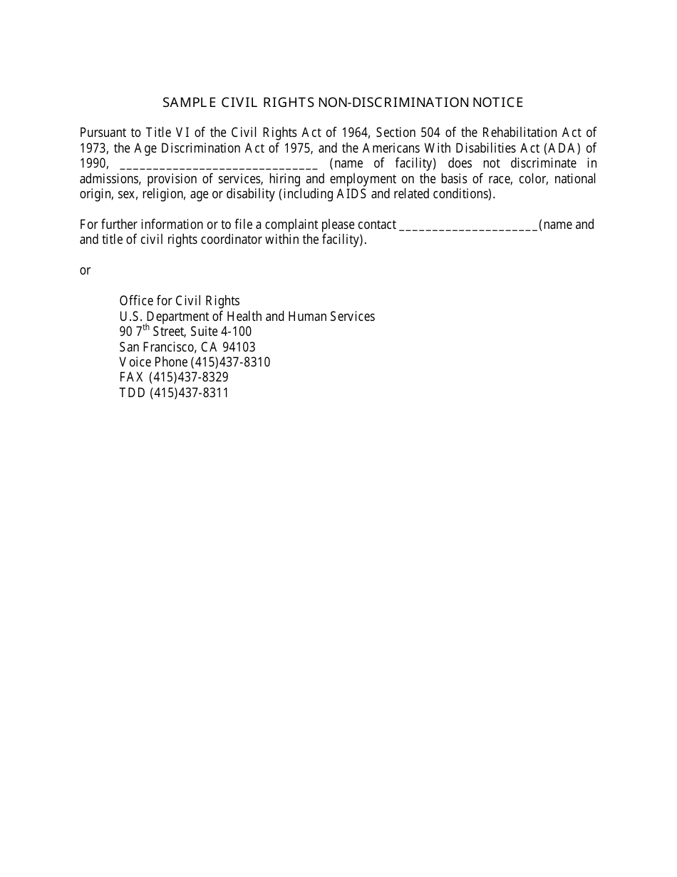 Civil Rights Non-discrimination Notice Form - Sample - Fill Out, Sign ...