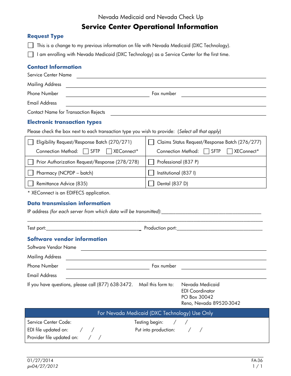 Form FA-36 - Fill Out, Sign Online and Download Fillable PDF, Nevada ...