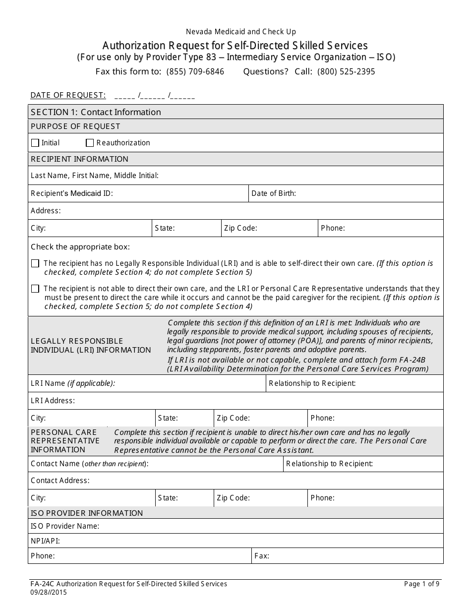 Form FA-24C - Fill Out, Sign Online and Download Fillable PDF, Nevada ...