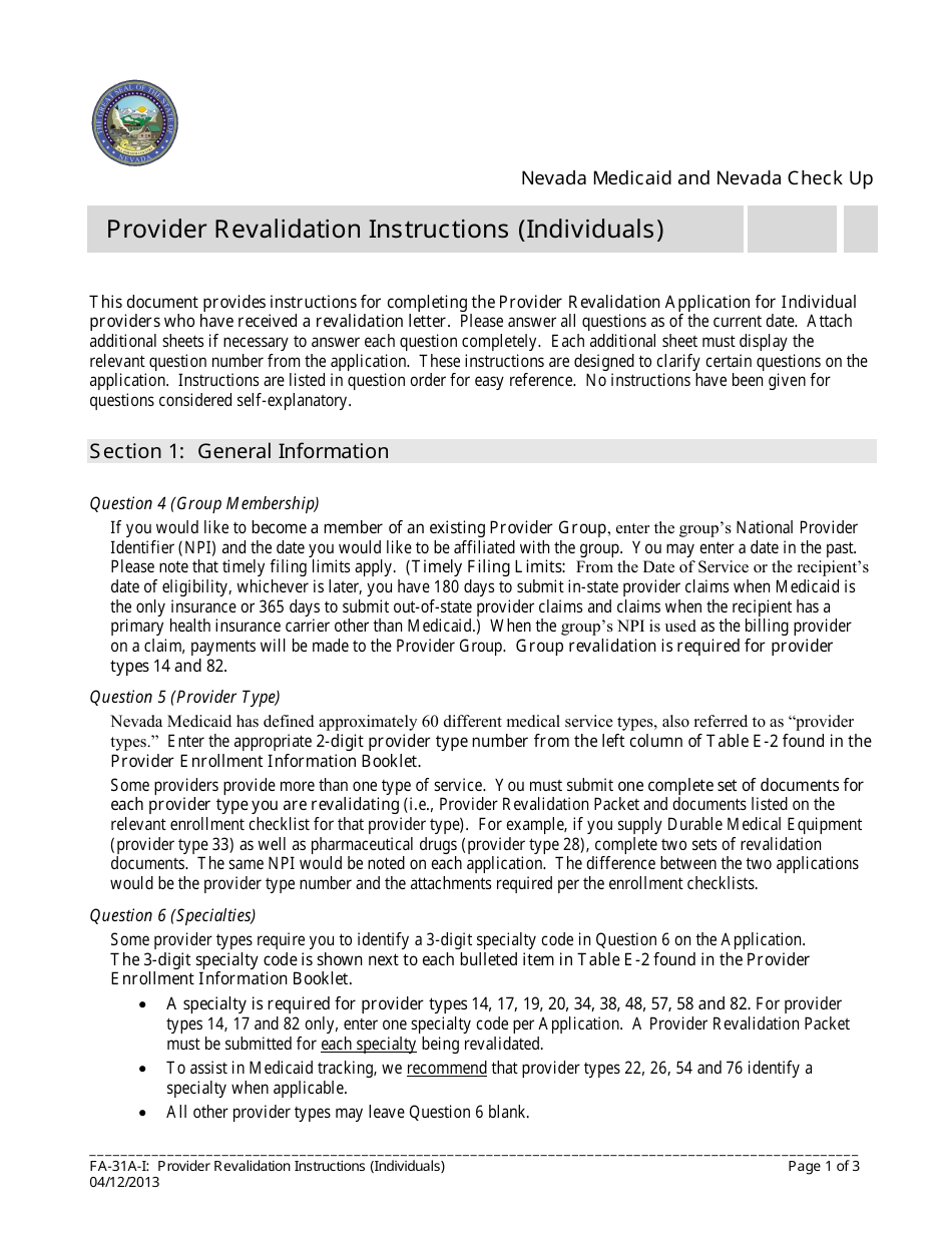 Form FA-31A - Fill Out, Sign Online and Download Fillable PDF, Nevada ...