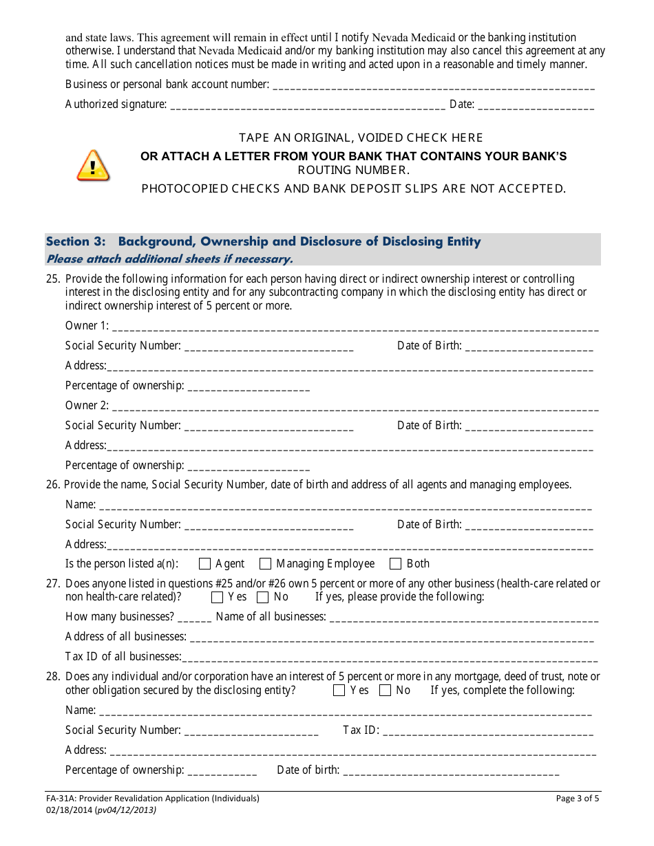Form FA-31A - Fill Out, Sign Online and Download Fillable PDF, Nevada | Templateroller