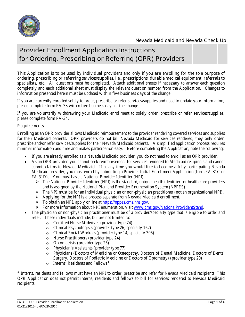 Form FA-31E - Fill Out, Sign Online and Download Fillable PDF, Nevada ...
