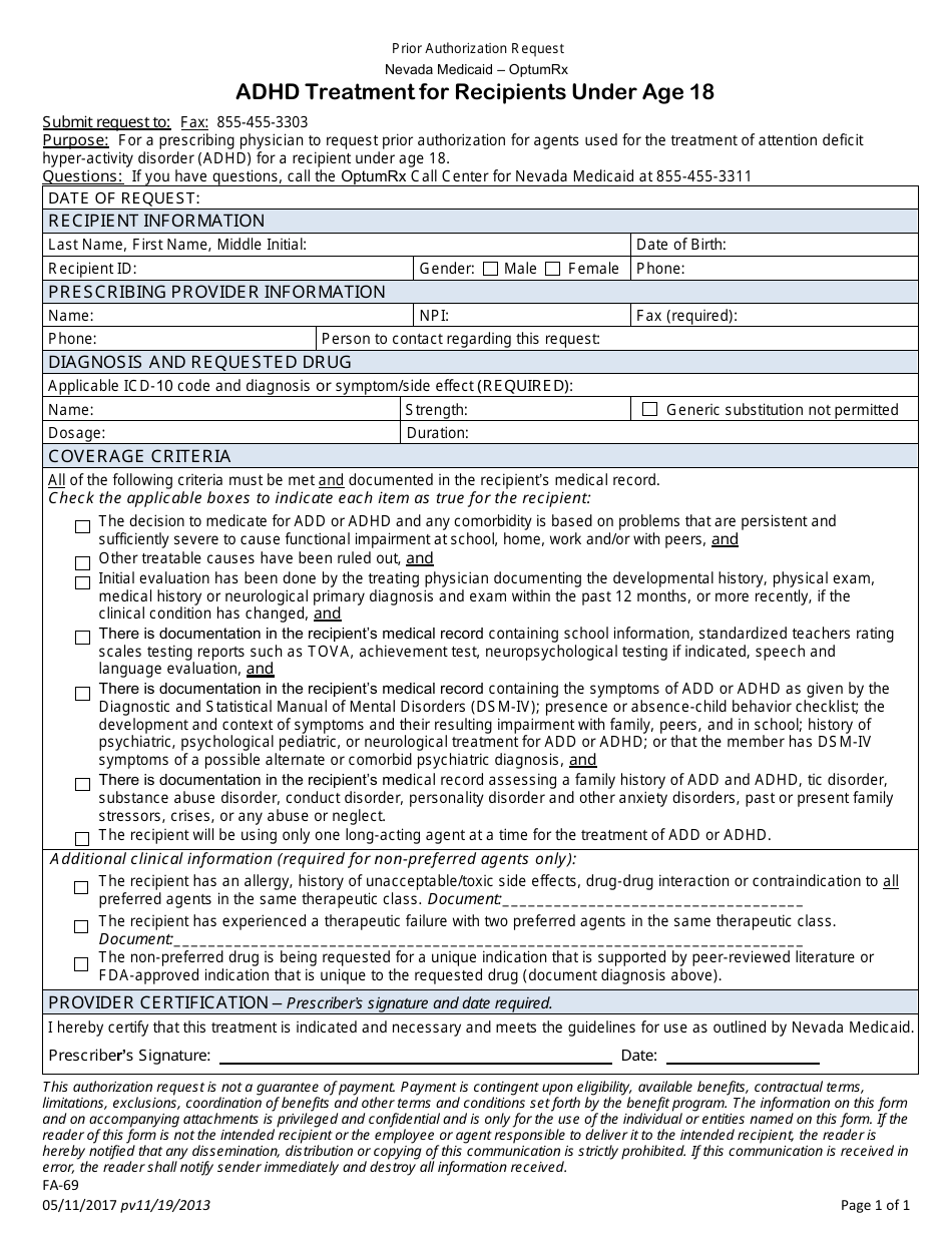 Form FA-69 - Fill Out, Sign Online and Download Fillable PDF, Nevada ...