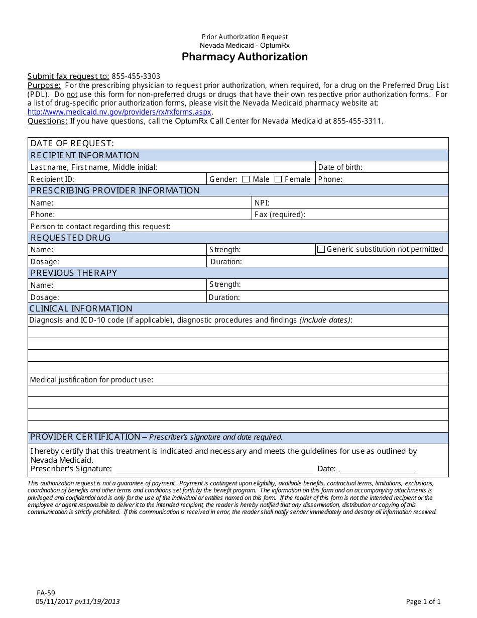 Form FA-59 - Fill Out, Sign Online and Download Fillable PDF, Nevada ...
