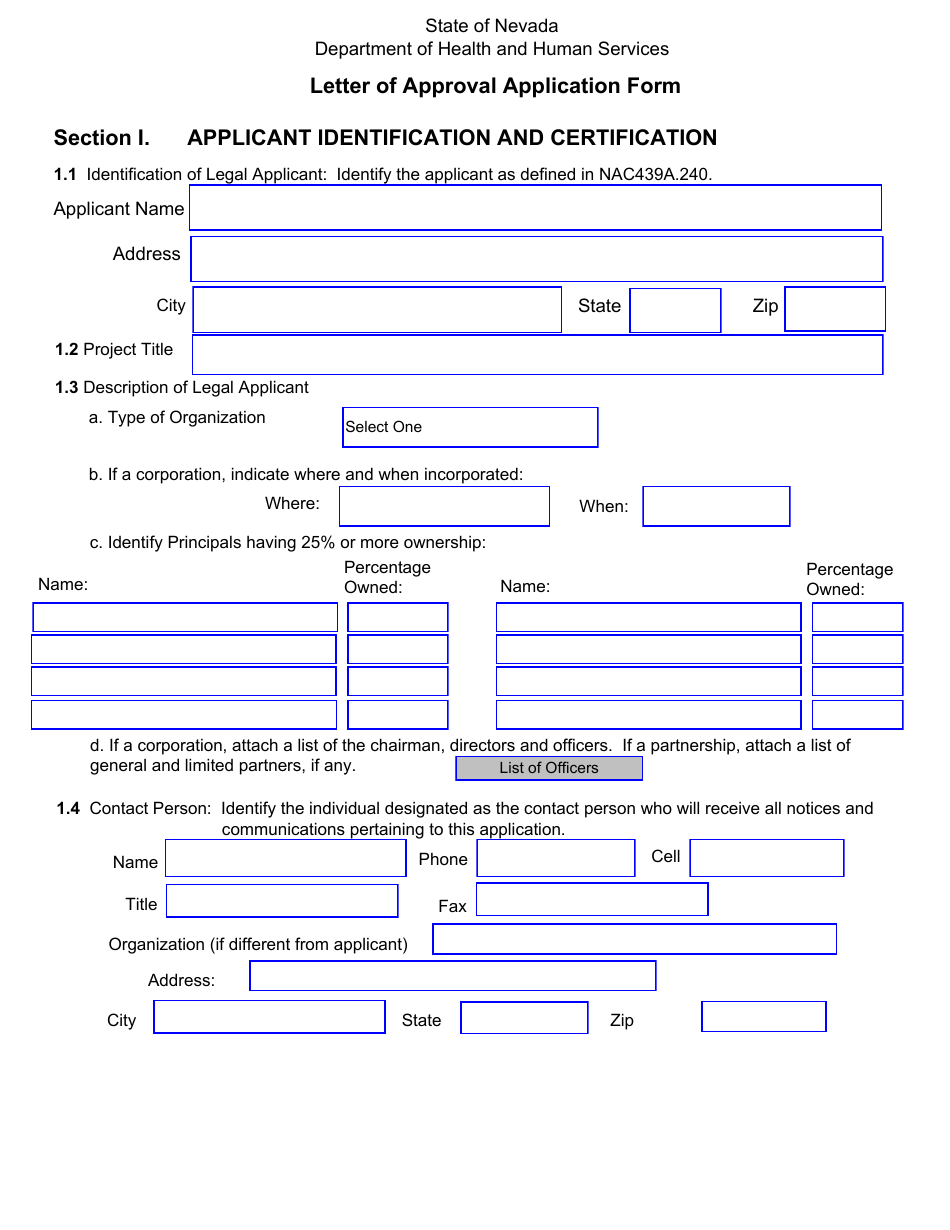 Nevada Letter of Approval Application Form - Fill Out, Sign Online and ...