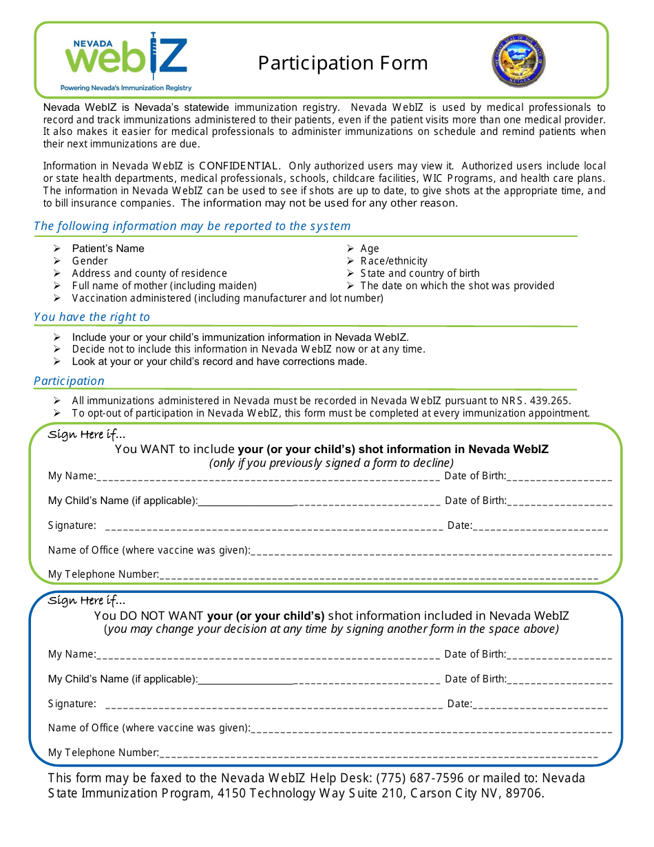 Nevada Participation Form - Nevada Webiz - Fill Out, Sign Online and ...