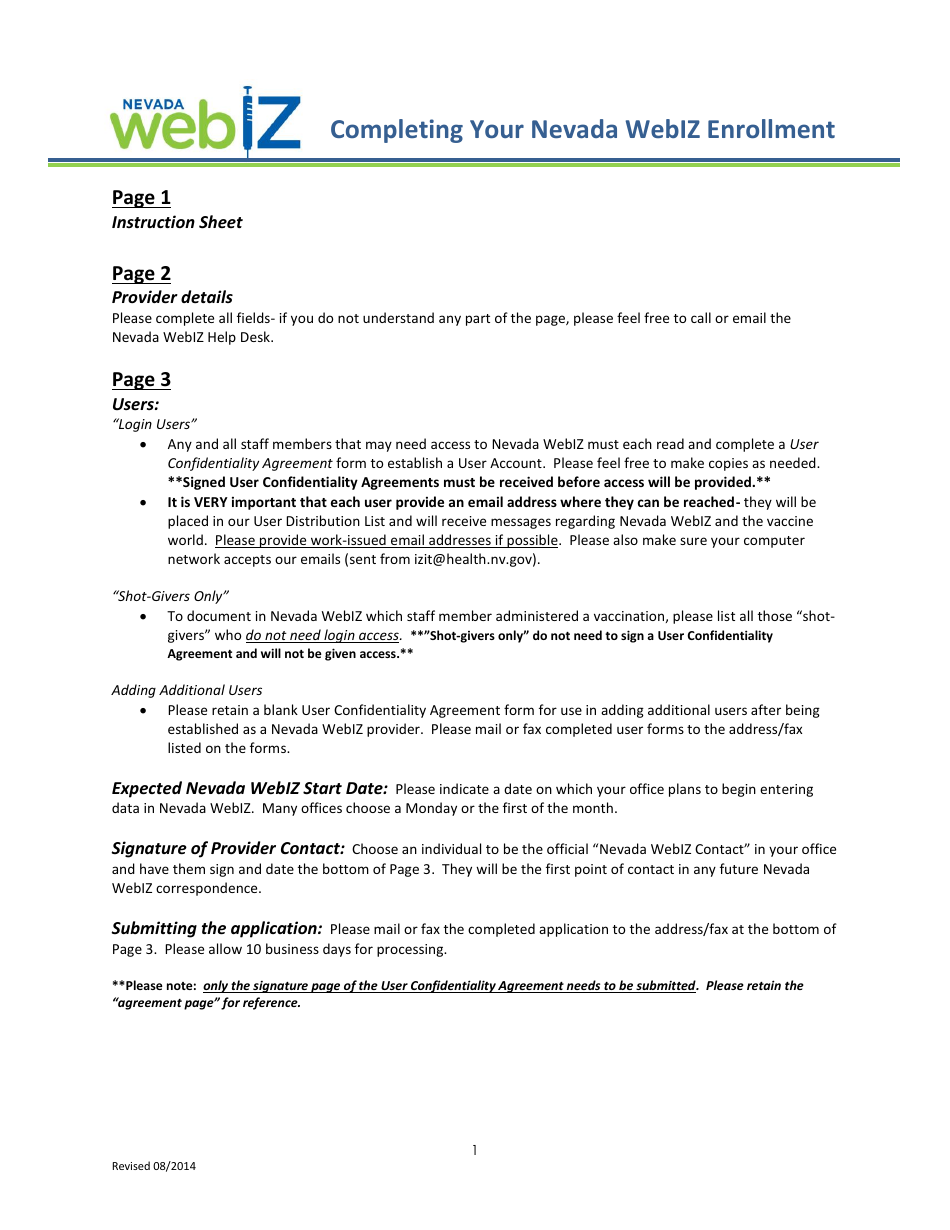 Nevada Nevada Webiz Office/Facility Enrollment Form - Fill Out, Sign ...