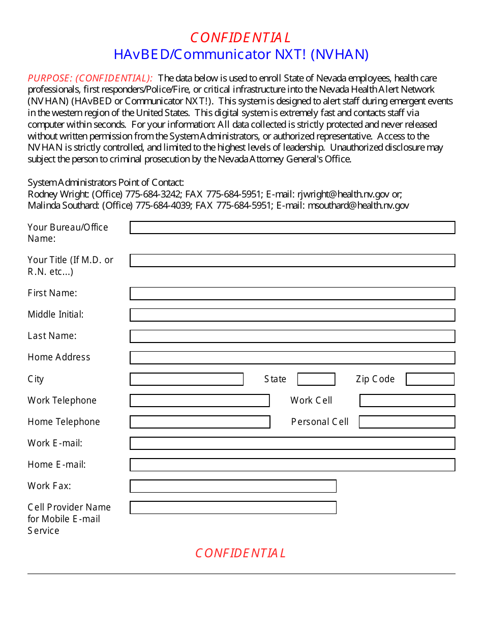 Nevada Nevada Health Alert Network (Nvhan) Sign-Up Form - Fill Out ...