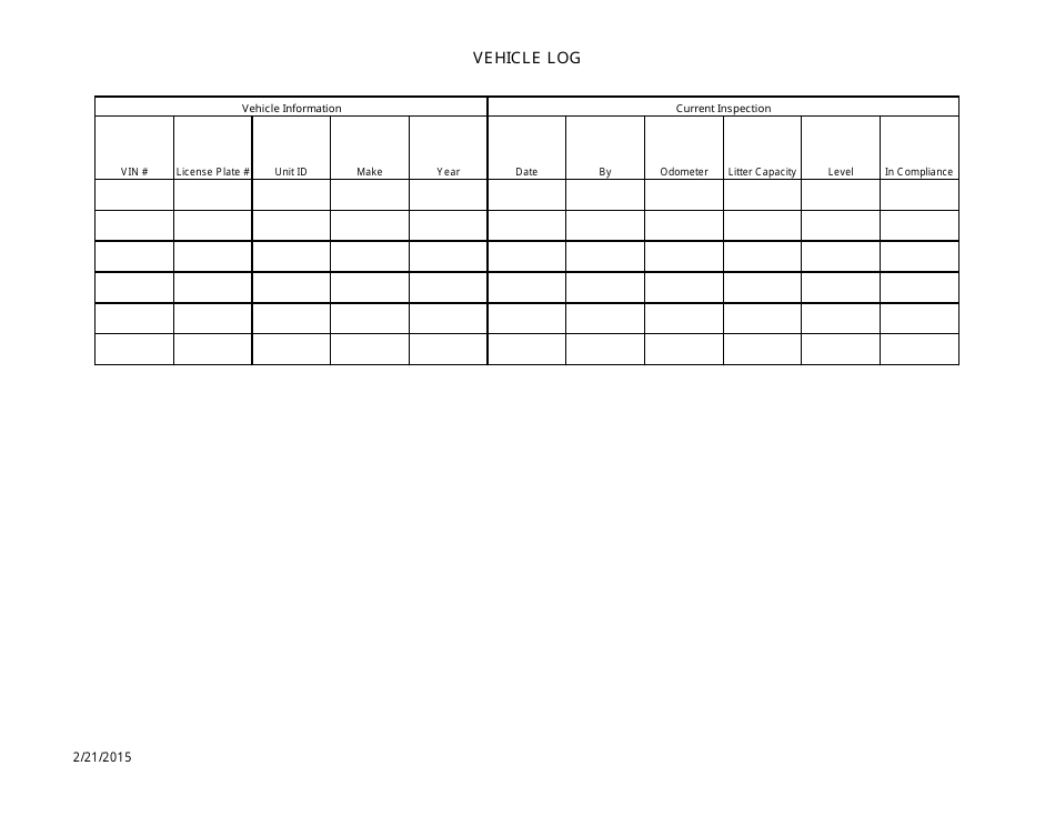 Vehicle Log Template Download Printable PDF | Templateroller