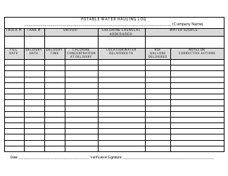 Nevada Potable Water Hauling Log Download Fillable PDF | Templateroller