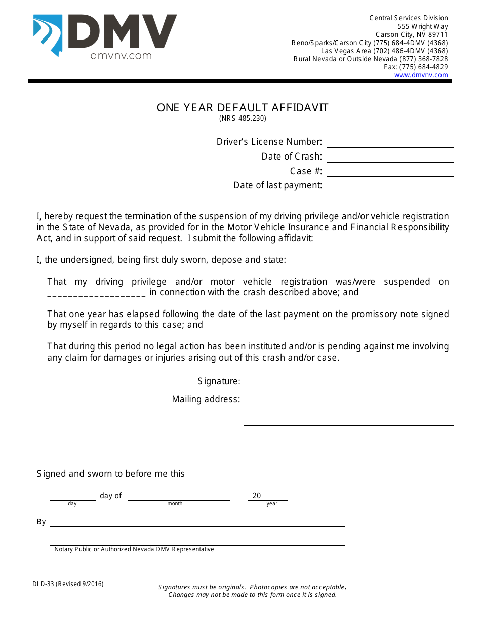 Form DLD-33 - Fill Out, Sign Online and Download Fillable PDF, Nevada ...