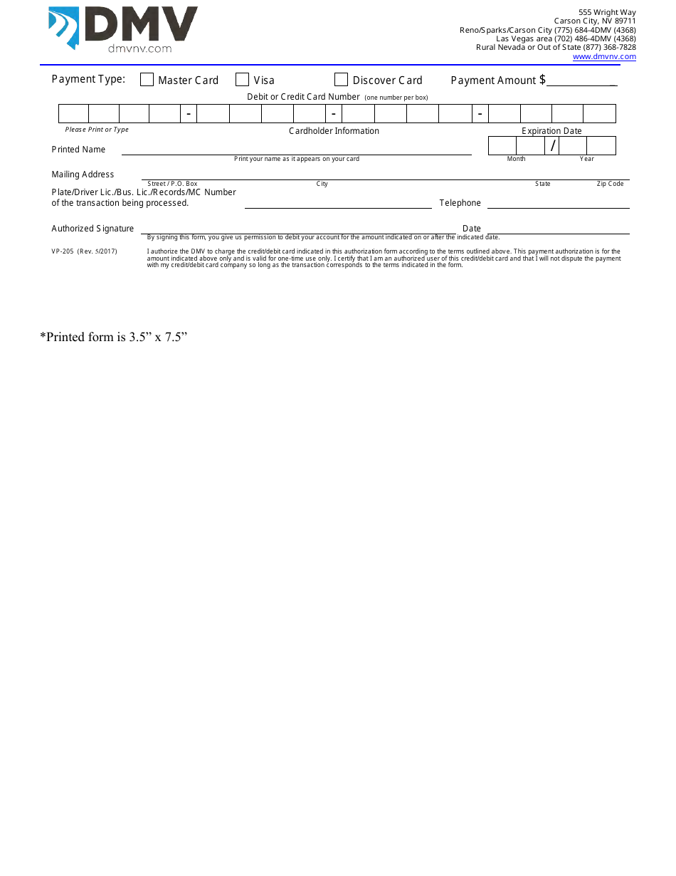 Form VP-205 - Fill Out, Sign Online and Download Fillable PDF, Nevada ...