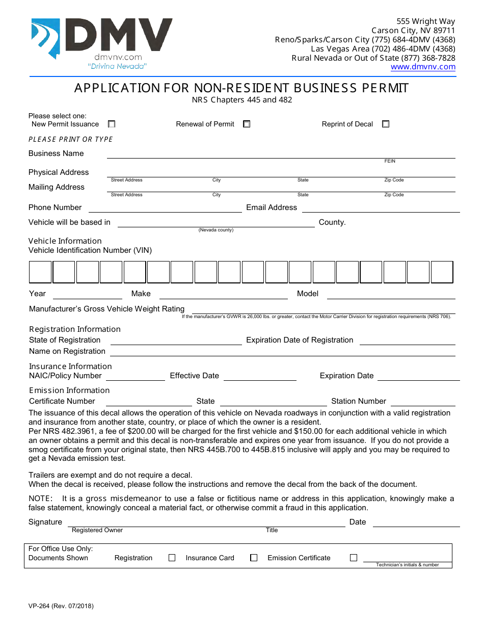 Form VP-264 - Fill Out, Sign Online and Download Fillable PDF, Nevada ...