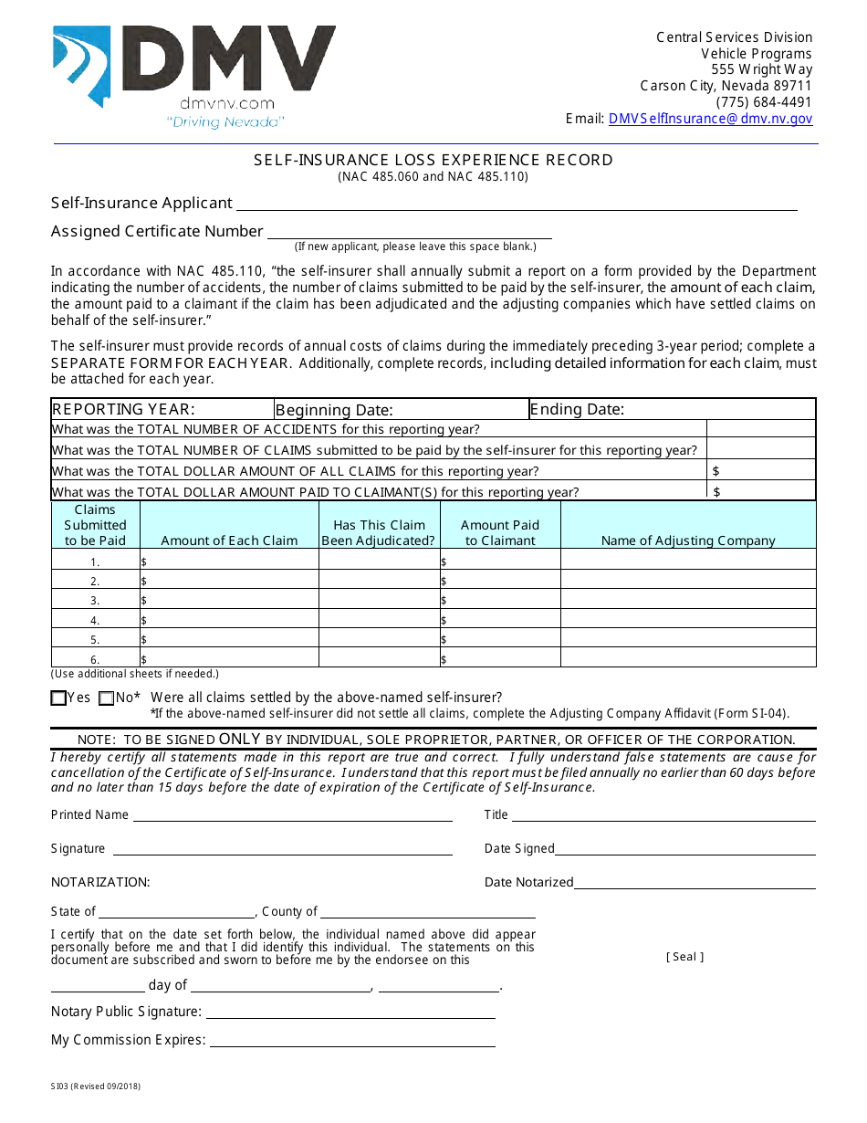 Form SI03 - Fill Out, Sign Online and Download Fillable PDF, Nevada ...