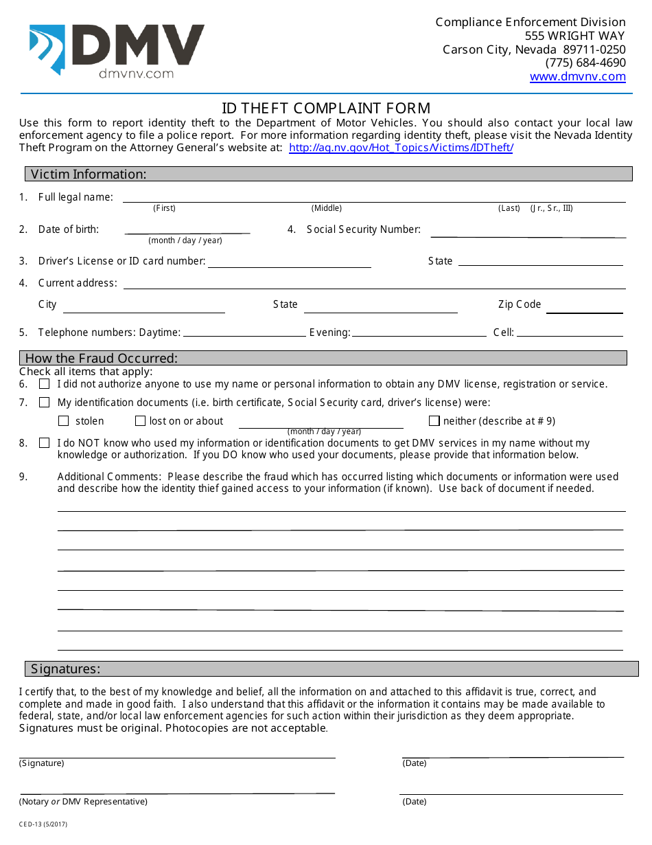 Form CED-13 - Fill Out, Sign Online and Download Fillable PDF, Nevada ...