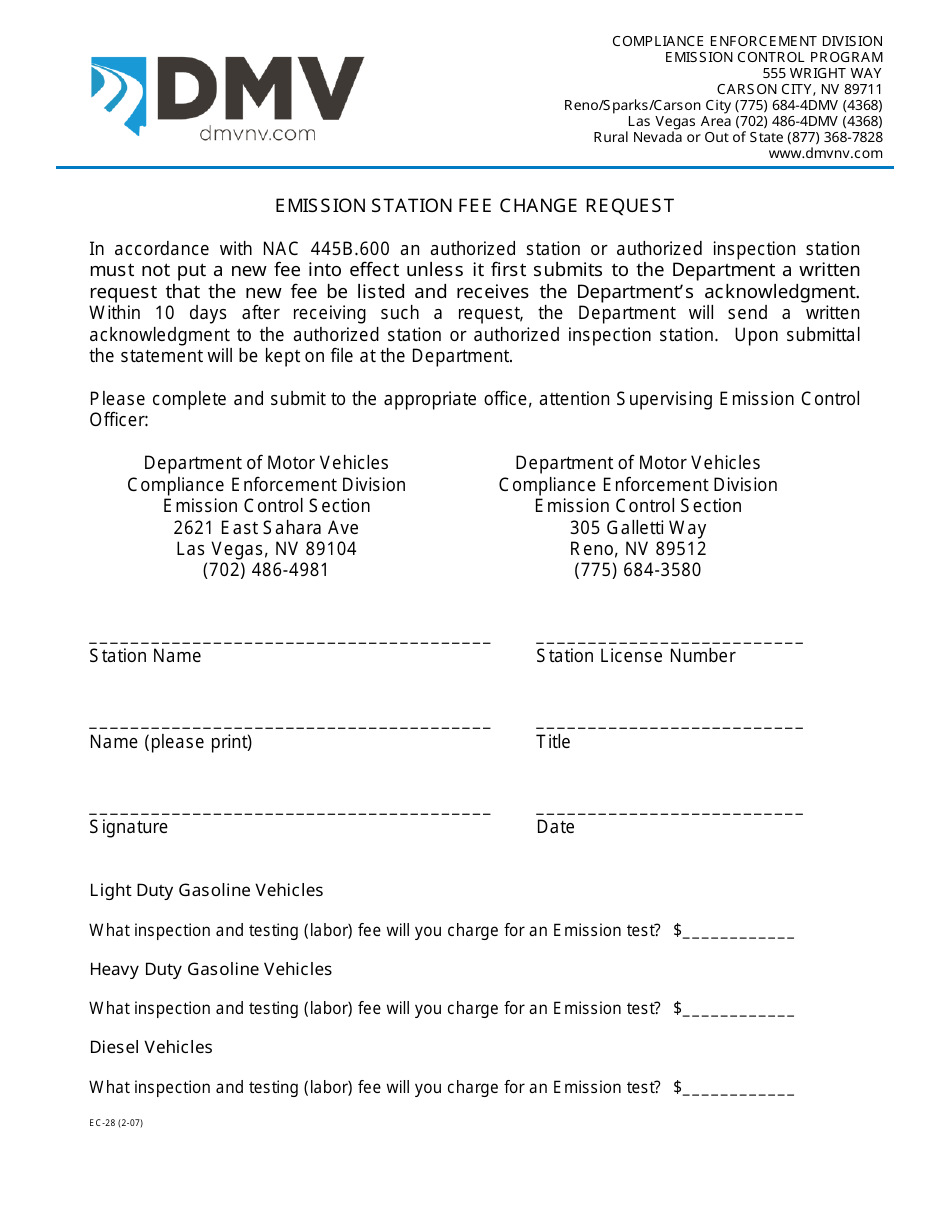 Form EC-28 - Fill Out, Sign Online and Download Fillable PDF, Nevada ...