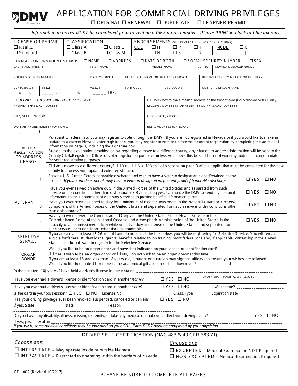 Form CDL-002 - Fill Out, Sign Online and Download Fillable PDF, Nevada ...