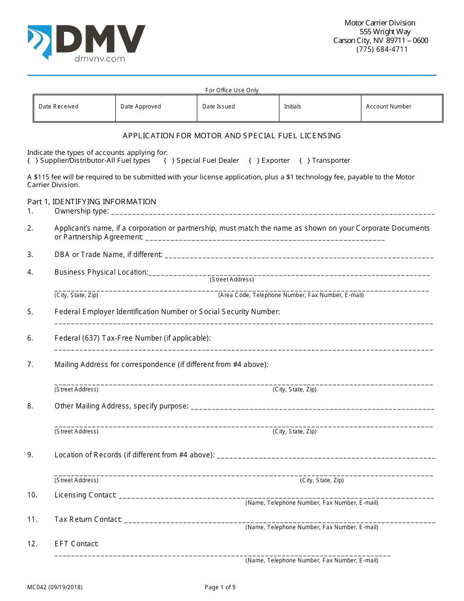 Form MC042 - Fill Out, Sign Online and Download Fillable PDF, Nevada ...