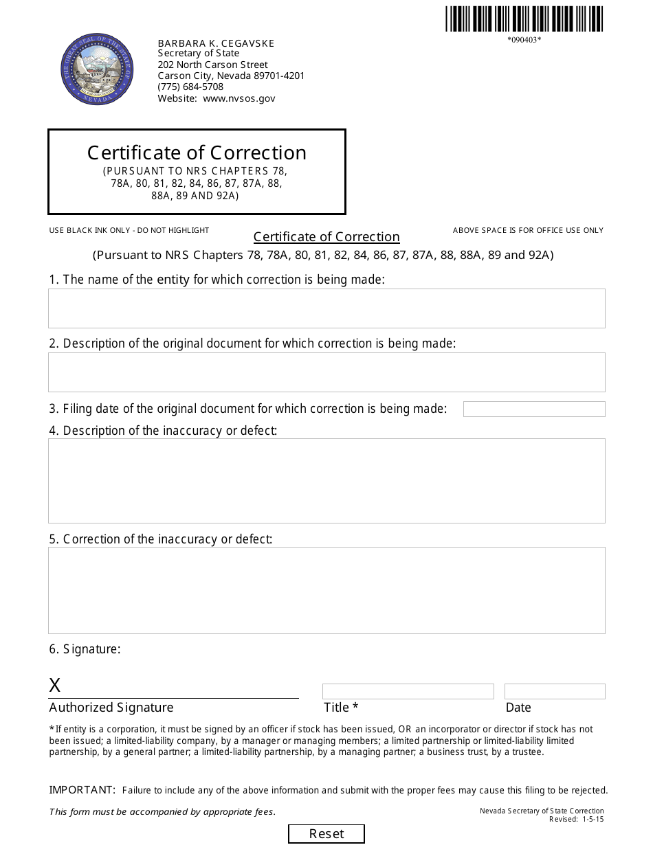 Form 090403 Download Fillable PDF or Fill Online Certificate of ...