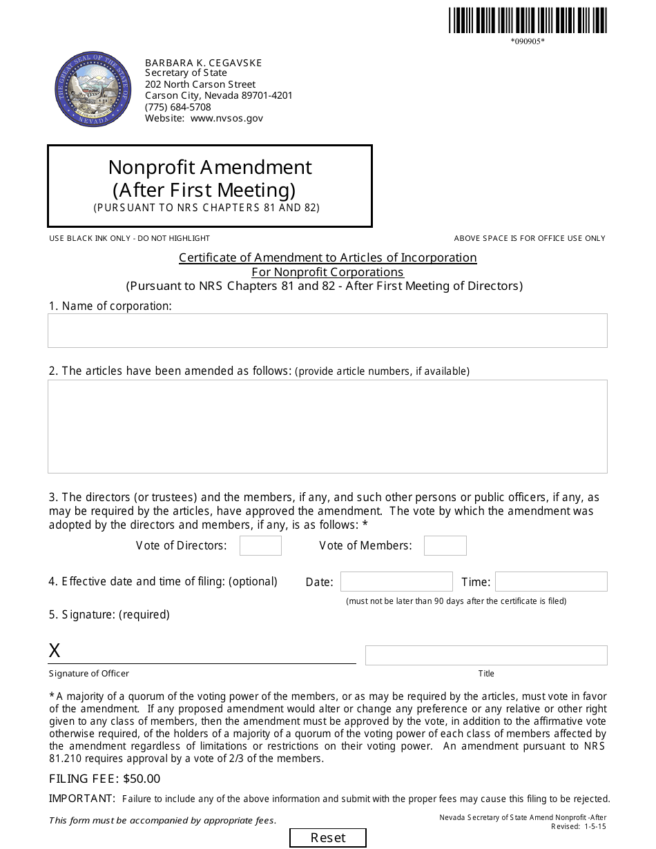 Form 090905 - Fill Out, Sign Online and Download Fillable PDF, Nevada ...