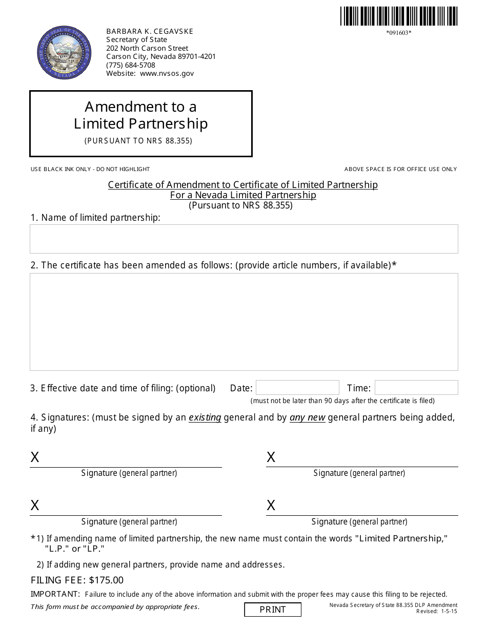 Form 091603 - Fill Out, Sign Online and Download Fillable PDF, Nevada ...
