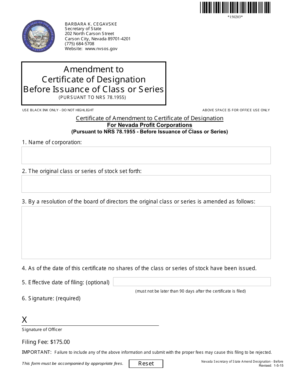Form 150203 - Fill Out, Sign Online and Download Fillable PDF, Nevada ...