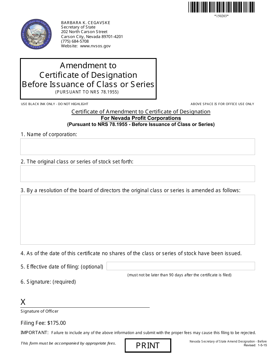 Form 150203 - Fill Out, Sign Online and Download Fillable PDF, Nevada ...