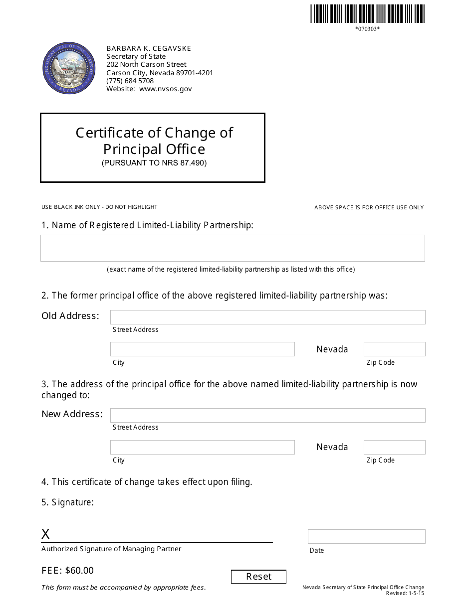 Form 070303 - Fill Out, Sign Online and Download Fillable PDF, Nevada ...
