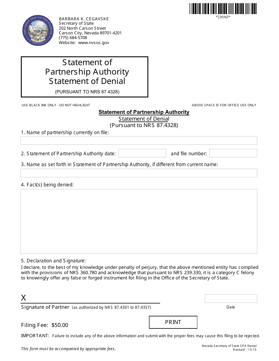Nevada Statement of Denial (Nrs 87.4328) - Complete Packet - Fill Out ...