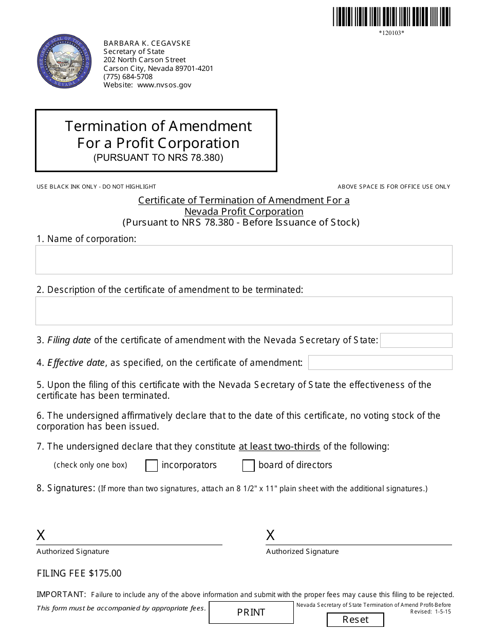 Form 120103 - Fill Out, Sign Online and Download Fillable PDF, Nevada ...