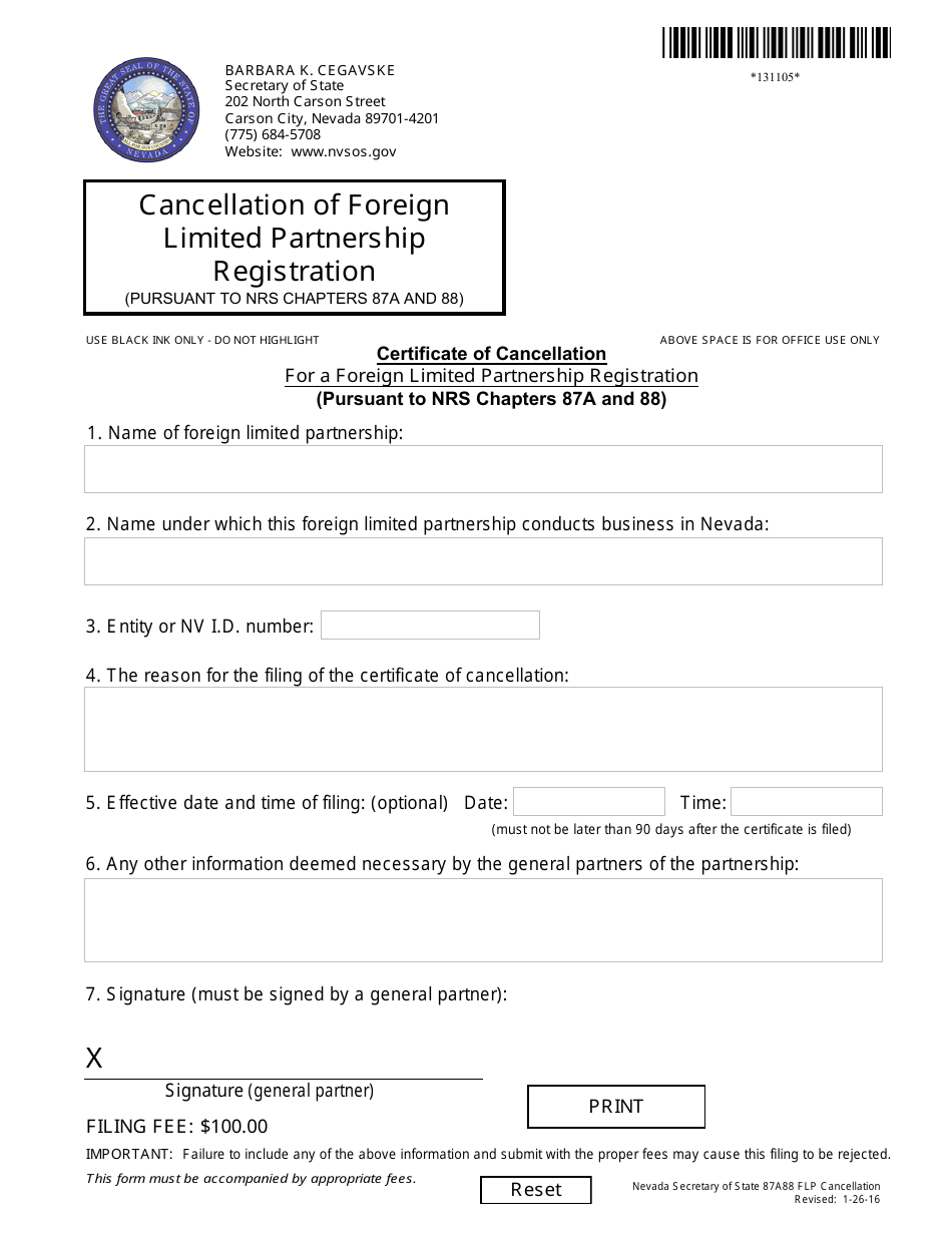 Form 131105 - Fill Out, Sign Online and Download Fillable PDF, Nevada ...